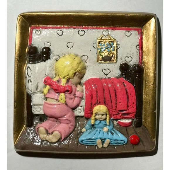 Handmade | Art | Vintage Plaque Child Praying Handmade Little Girl ...